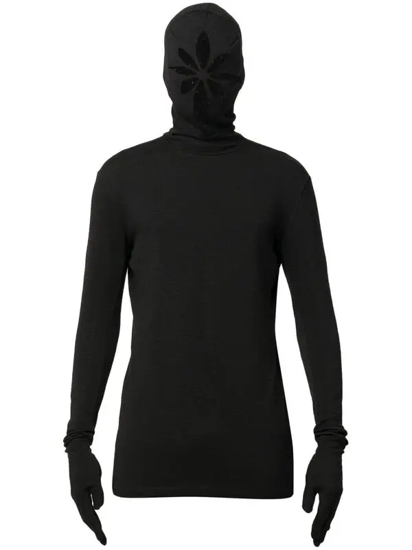 KUSIKOHC Cut-out Mask Gloved Sweatshirt - Black