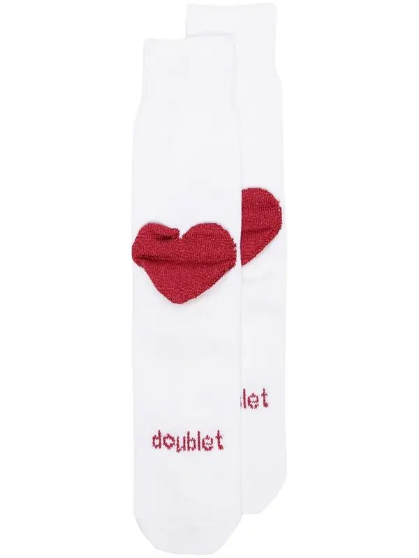 DOUBLET Metallic Thread Heart Socks - White