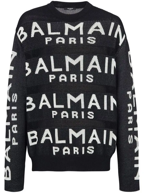 Balmain Logo-intarsia Knitted Jumper - Black