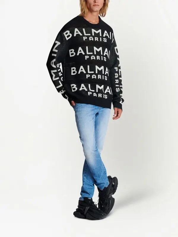 Balmain Logo-intarsia Knitted Jumper - Black