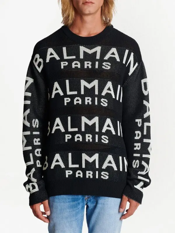 Balmain Logo-intarsia Knitted Jumper - Black