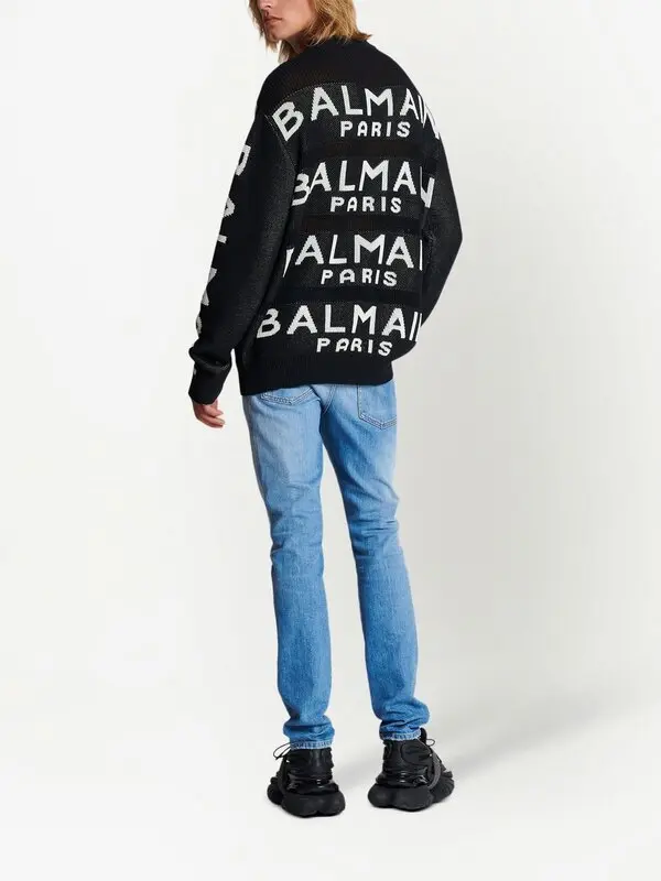 Balmain Logo-intarsia Knitted Jumper - Black