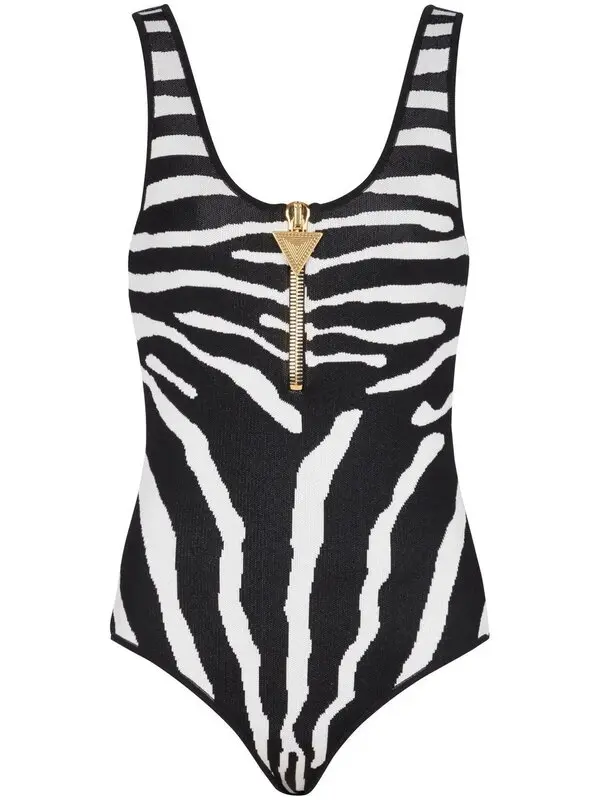 Balmain Zebra-print Zip-up Bodysuit