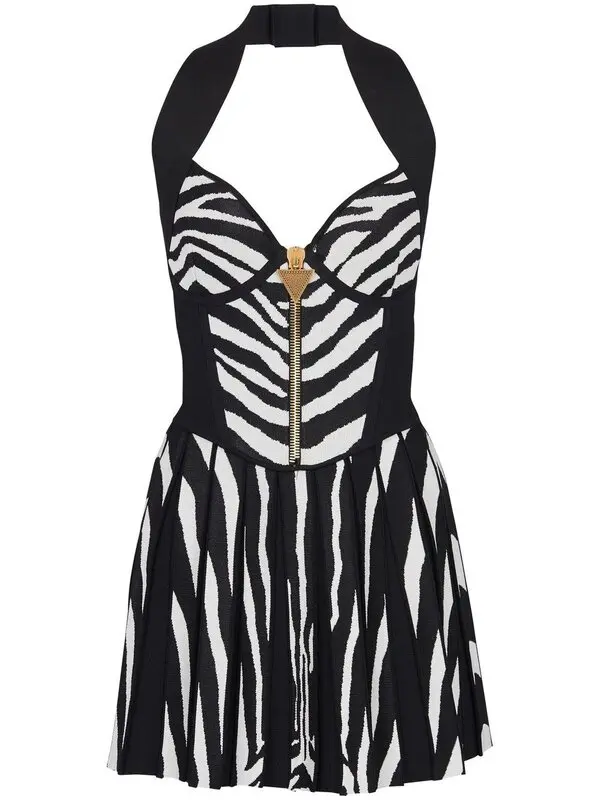 Balmain Zebra-print Halterneck Minidress