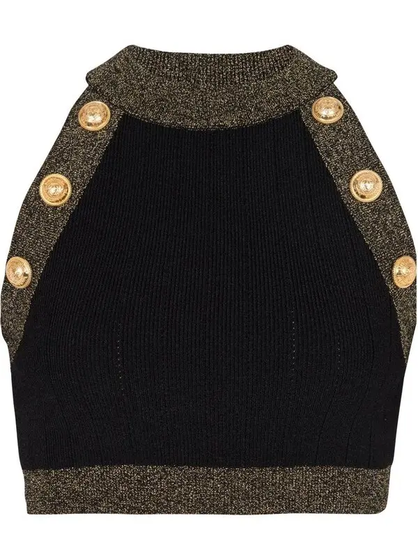 Balmain Contrast-trimmed Knit Top - Black