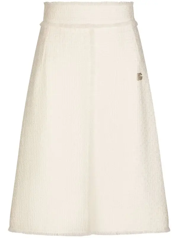 Dolce & Gabbana Front-slit Tweed Midi Skirt - White
