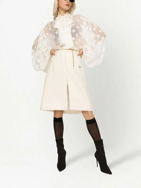 Dolce & Gabbana Front-slit Tweed Midi Skirt - White