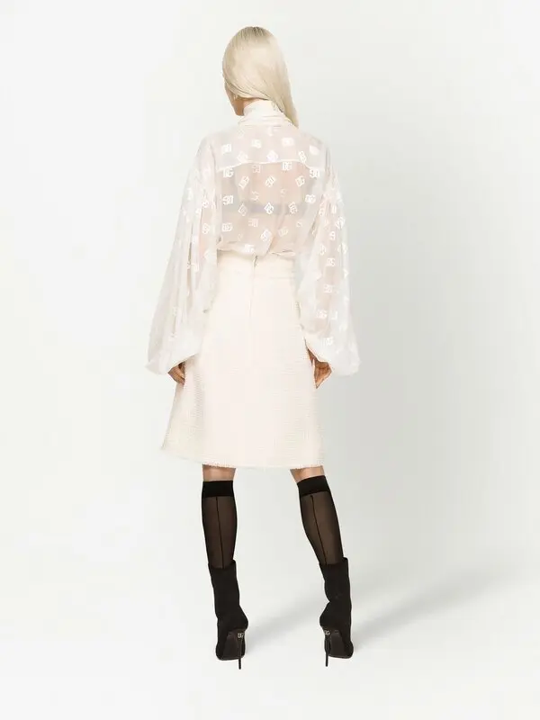 Dolce & Gabbana Front-slit Tweed Midi Skirt - White