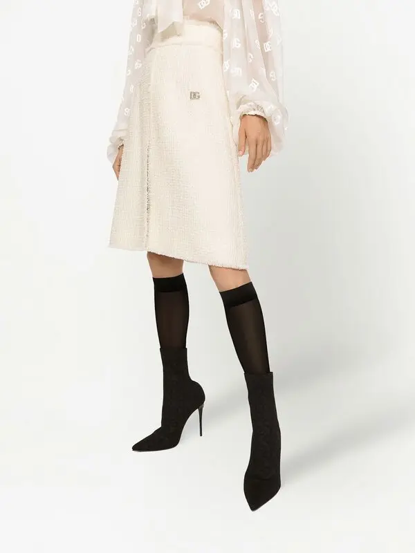Dolce & Gabbana Front-slit Tweed Midi Skirt - White