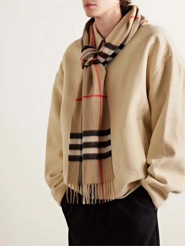 Burberry Fringed Checked Cashmere Scarf