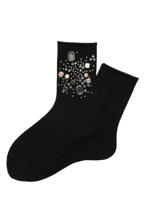 HIGH HEEL JUNGLE Crystal Cashmere Blend Quarter Crew Socks - Black