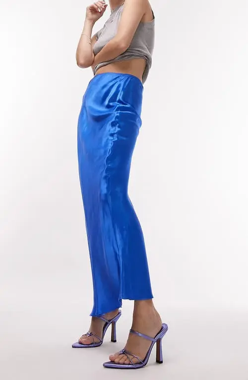 Topshop Bias Cut Satin Maxi Skirt - Medium Blue
