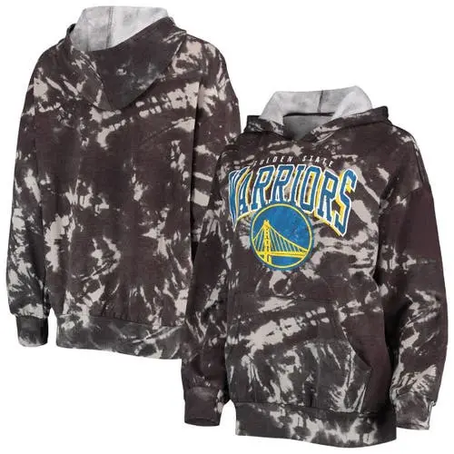 MAJESTIC THREADS Golden State Warriors Burble Tie-dye Tri-blend Pullover Hoodie