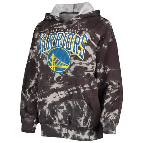 MAJESTIC THREADS Golden State Warriors Burble Tie-dye Tri-blend Pullover Hoodie