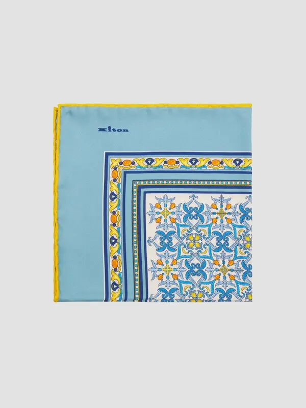 Kiton Silk Pocket Square - Light Blue