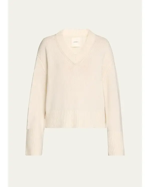 LISA YANG Aletta V-neck Cashmere Knit Sweater - Cream