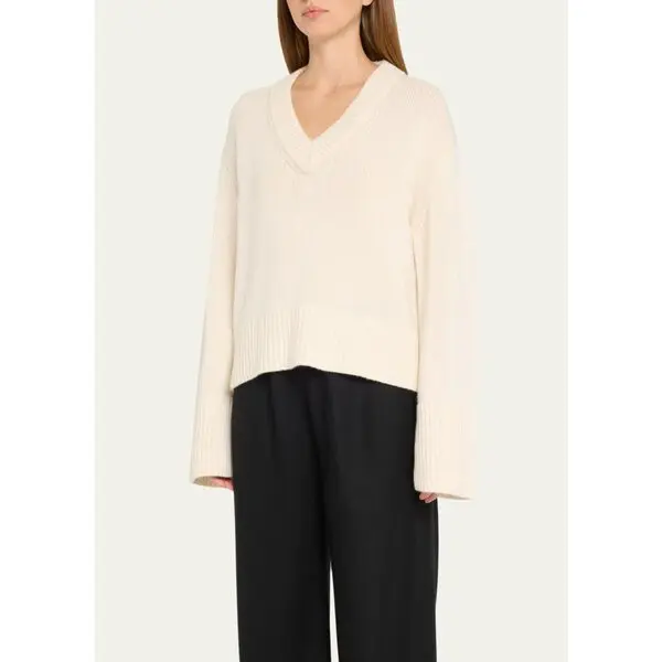 LISA YANG Aletta V-neck Cashmere Knit Sweater - Cream