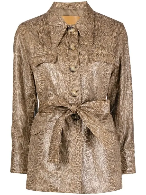 REJINA PYO Felix Snakeskin-print Belted Jacket