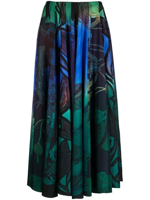 FERRAGAMO Graphic-print Silk Midi Skirt