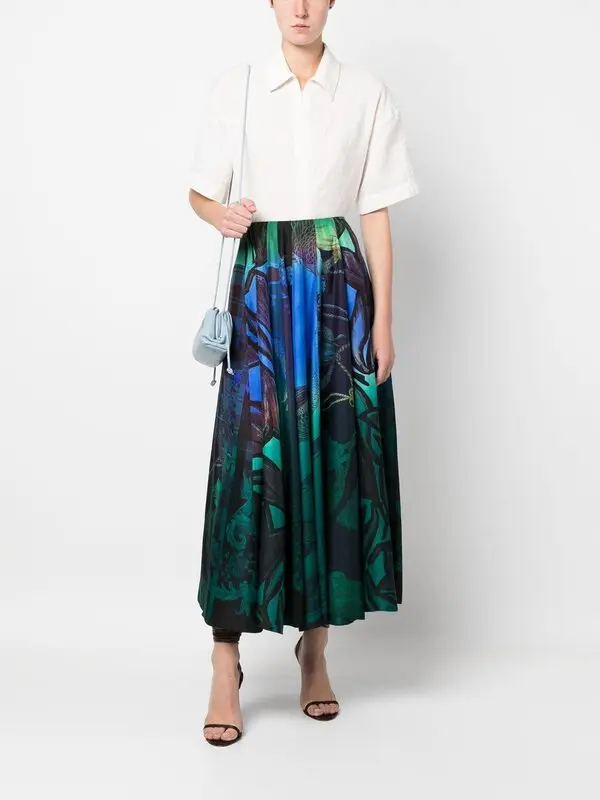 FERRAGAMO Graphic-print Silk Midi Skirt