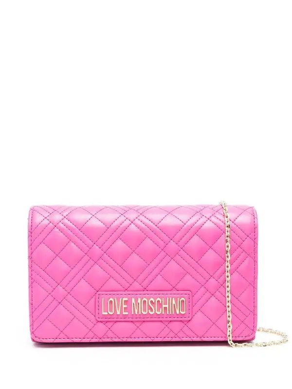 Moschino Quilted Shoulder Bag With Logo Plaque