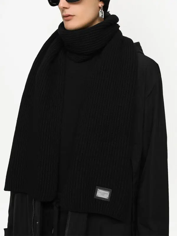 Dolce & Gabbana Logo-patch Wool Scarf - Black