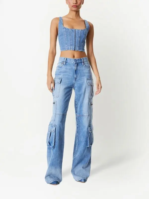 Alice + Olivia Cay Baggy Denim Cargo Trousers - Blue