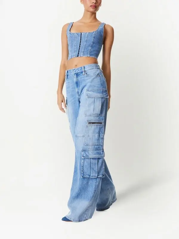 Alice + Olivia Cay Baggy Denim Cargo Trousers - Blue