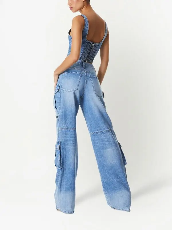 Alice + Olivia Cay Baggy Denim Cargo Trousers - Blue