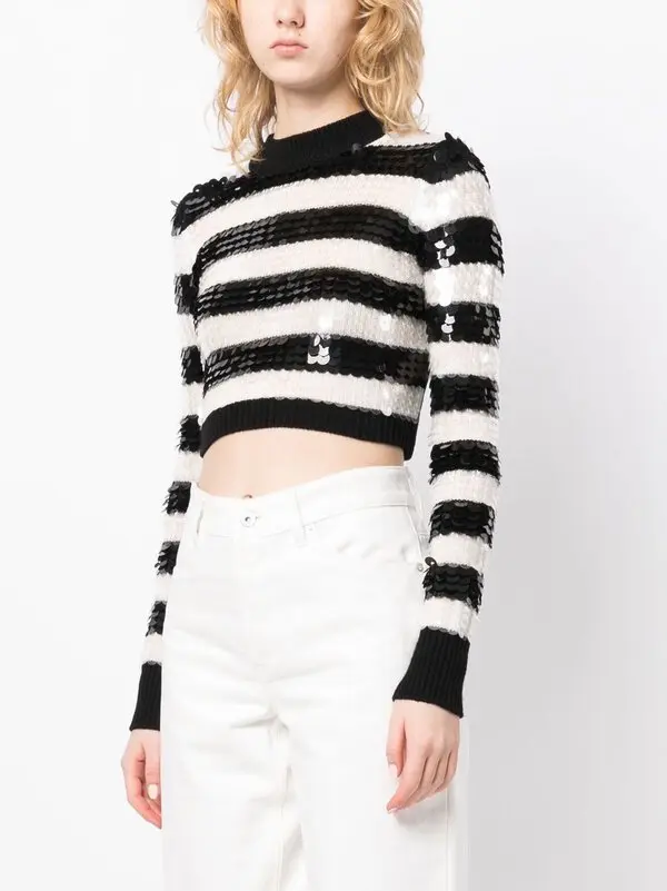 Monse Sequin Embellished Striped Cropped Jumper