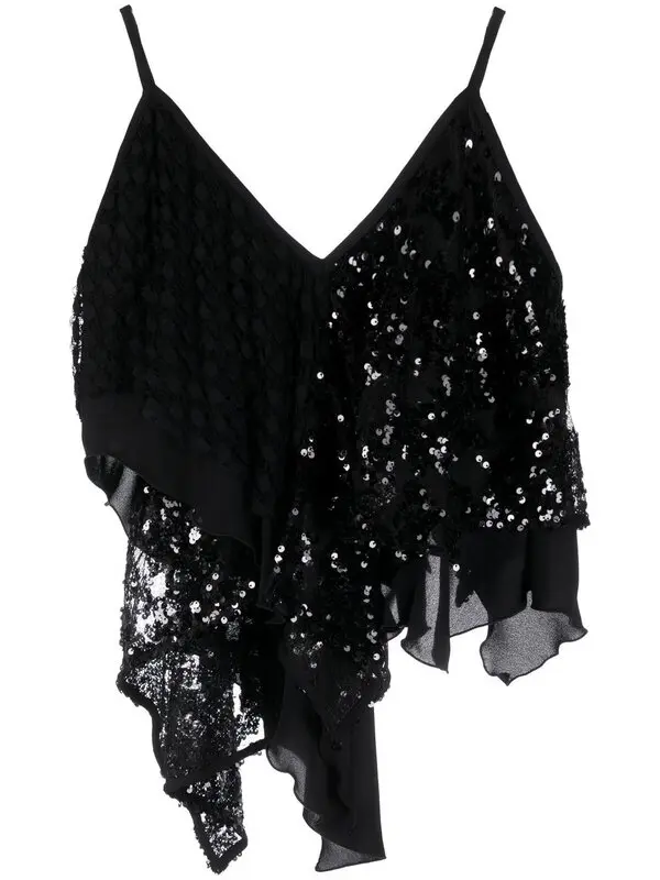 Attico Embellished Asymmetric Vest Top - Black