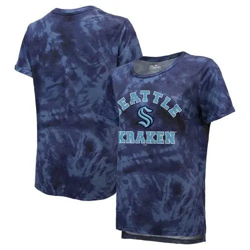 MAJESTIC THREADS Deep Sea Blue Seattle Kraken Boyfriend Tie-dye T-shirt - Navy