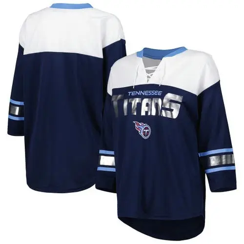 G-III 4HER BY CARL BANKS Tennessee Titans Double Team Lace-up T-shirt - Navy