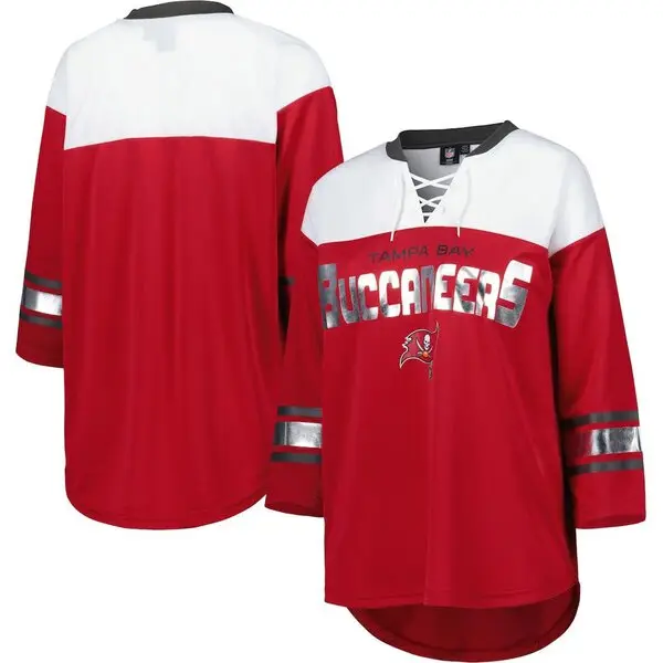G-III 4HER BY CARL BANKS White Tampa Bay Buccaneers Double Team 3/4-sleeve Lace-up T-shirt - Red