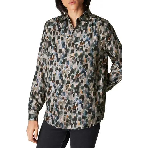 Eton Slim Fit Geometric Print Silk Dress Shirt