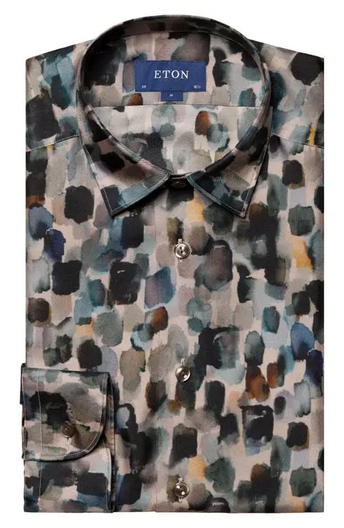 Eton Slim Fit Geometric Print Silk Dress Shirt