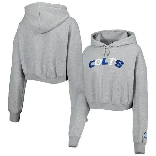 THE WILD COLLECTIVE Gray Indianapolis Colts Cropped Pullover Hoodie