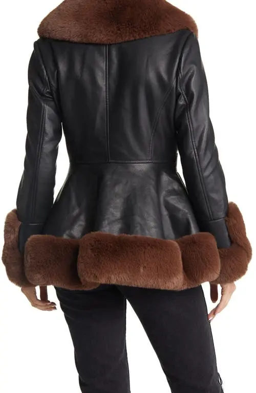 AZALEA WANG Faux Leather And Faux Fur Belted Jacket