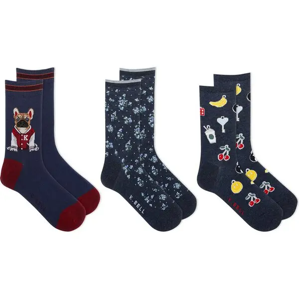 K BELL SOCKS 3-pack Printed Crew Socks - Nvast