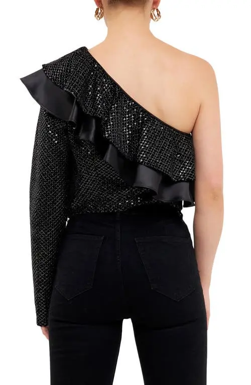 Endless Rose Sequin & Velvet One-shoulder Top