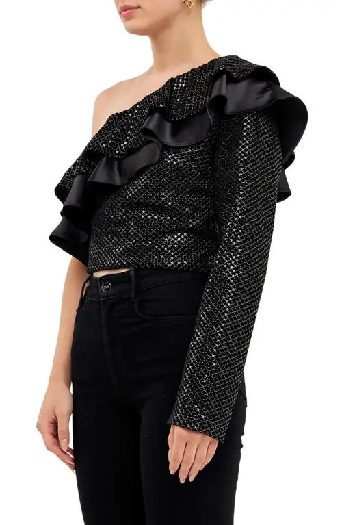 Endless Rose Sequin & Velvet One-shoulder Top