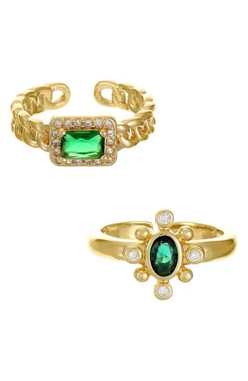 Ettika Set Of 2 Cubic Zirconia Adjustable Rings - Green