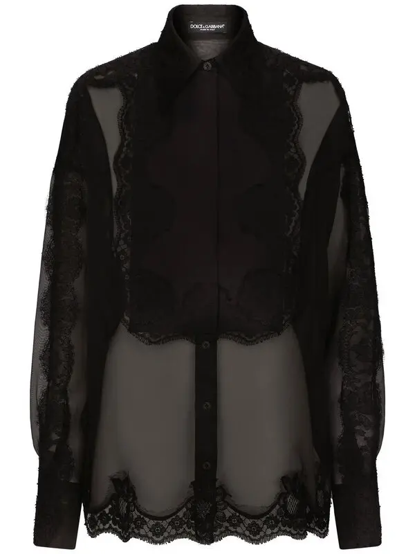 Dolce & Gabbana Lace-trim Organza Tuxedo Shirt