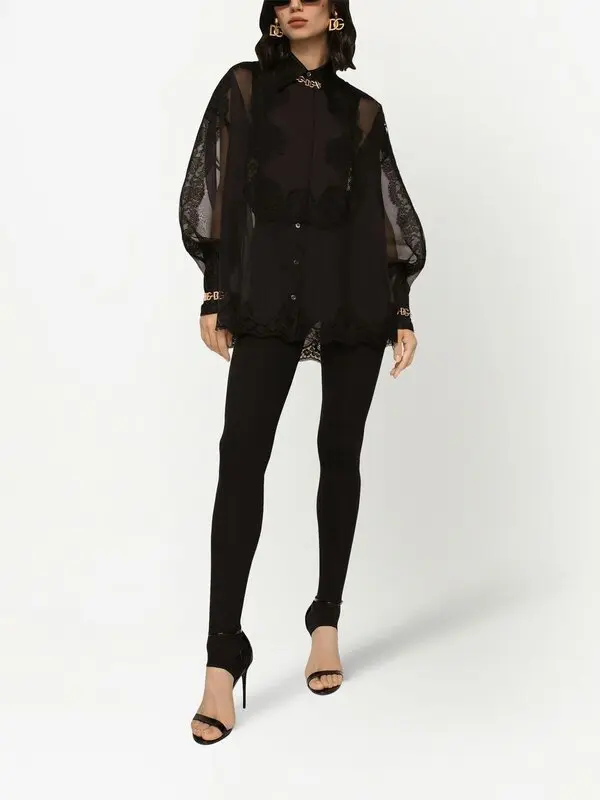 Dolce & Gabbana Lace-trim Organza Tuxedo Shirt