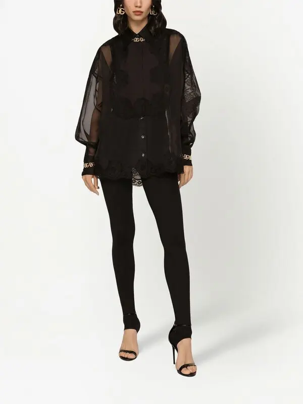 Dolce & Gabbana Lace-trim Organza Tuxedo Shirt