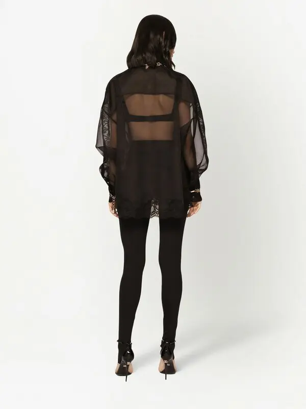Dolce & Gabbana Lace-trim Organza Tuxedo Shirt