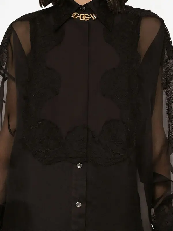 Dolce & Gabbana Lace-trim Organza Tuxedo Shirt