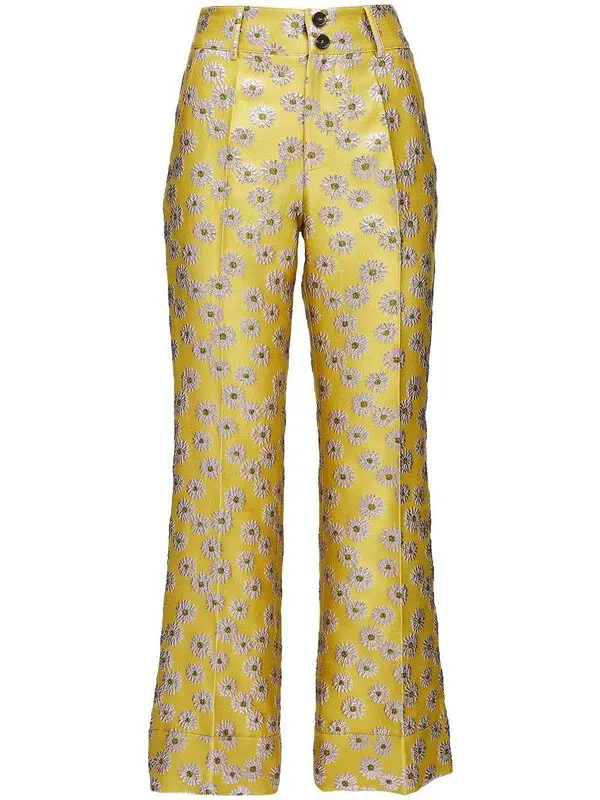 La DoubleJ Hendrix Floral-embroidered Trousers - Yellow
