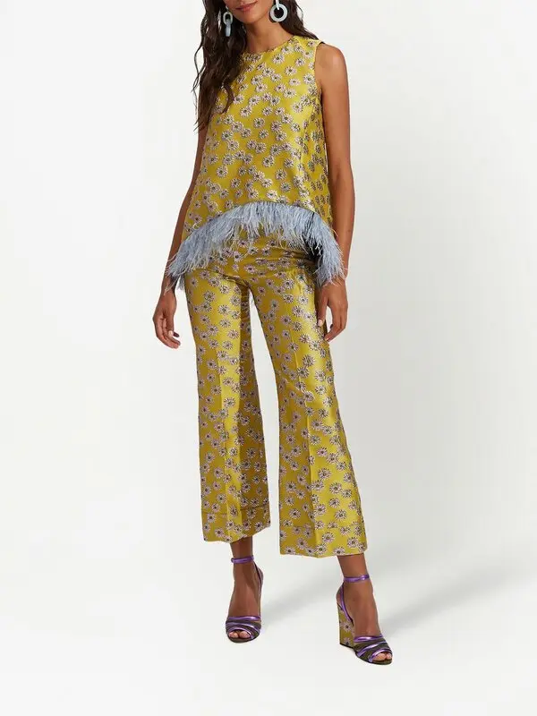 La DoubleJ Hendrix Floral-embroidered Trousers - Yellow