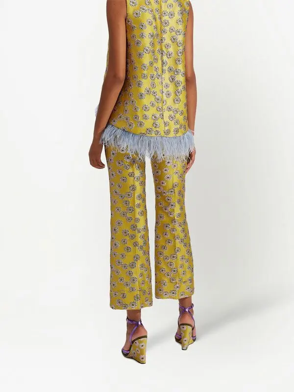 La DoubleJ Hendrix Floral-embroidered Trousers - Yellow